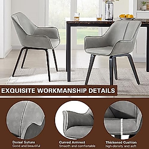YEEFY Upholstered Dining Chairs Set of 2 & 4 & 6 Faux Leather Accent Chair Living Room Chairs Kitchen & Dining Room Chairs Comfy Reading Chair for Bedroom Mid Century Modern Arm Chair (Gray, 2)