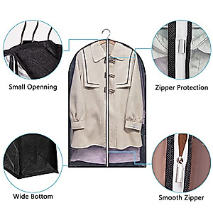 40" Garment Bags for Hanging Clothes 4" Gusset for Closet Storage and Travel Clear Hanging Bags for Dress Suits Coats Moth Proof, 3 Packs-Black