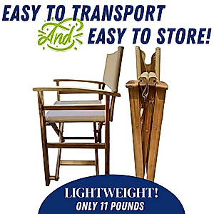 Patio Wise Classic Wooden Folding Director's Chair, 18-Inch Foldable Indoor/Outdoor Seat, Collapsible & Portable Style, 23.5" W x 20" D x 33.5" H, Wood Frame & Arms with Heavy-Duty Tan Canvas
