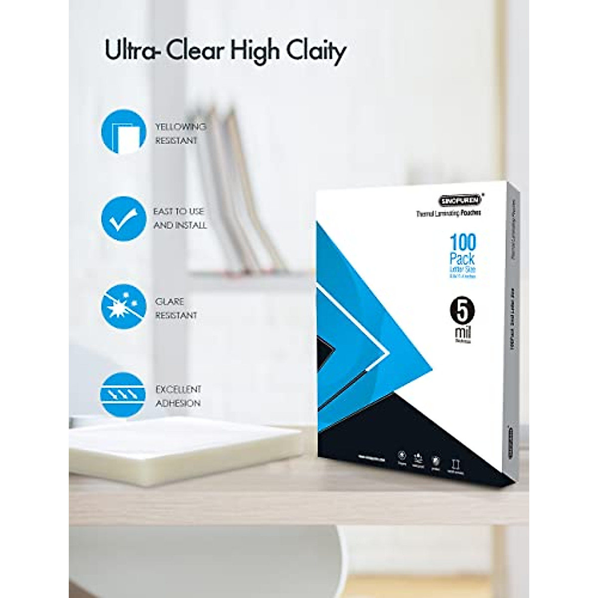 SINOPUREN Thermal Laminating Pouches for Laminator, 5Mil Thickness, Letter Size Sheet 8.9×11.4inches, 100-pack, Clear