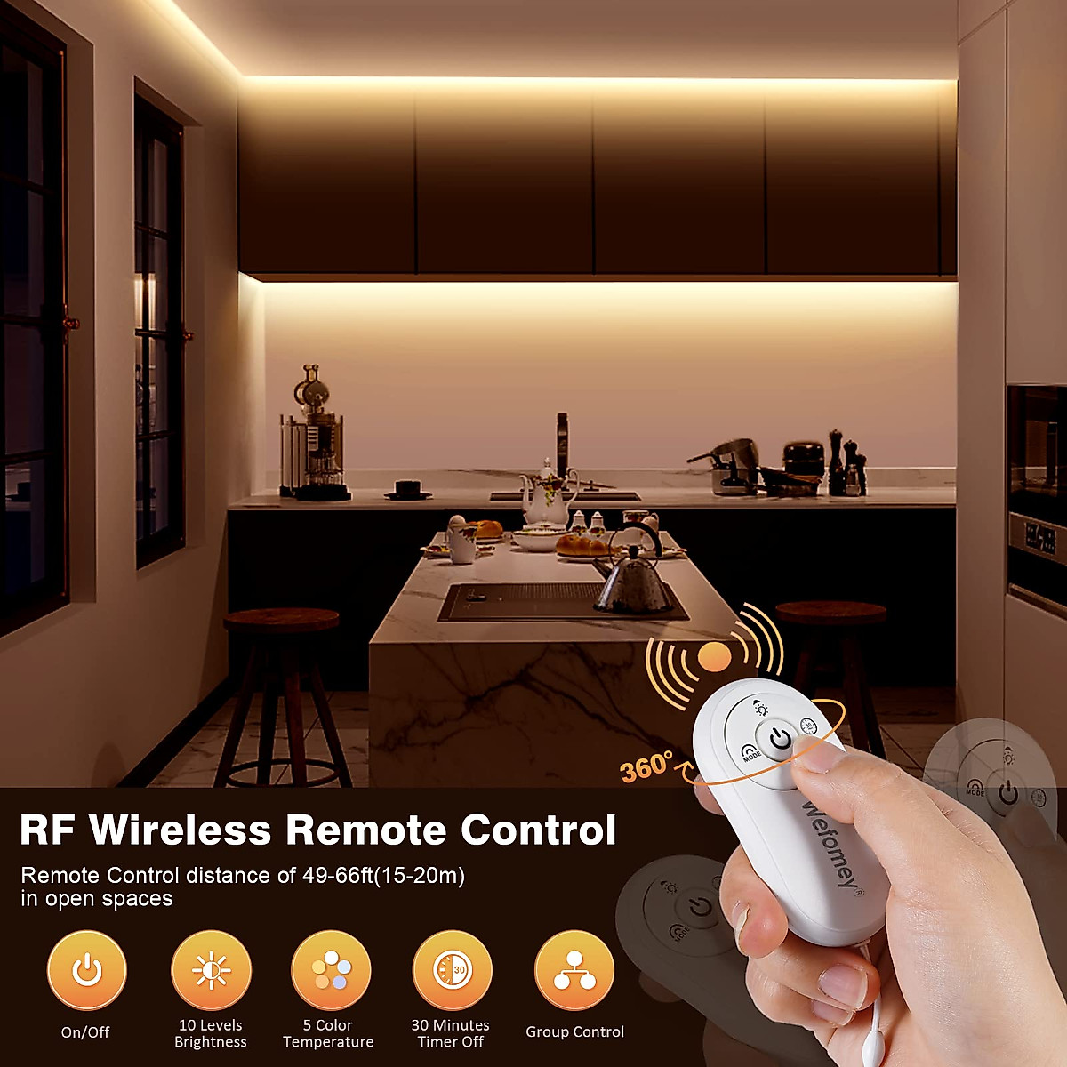 Wefomey COB LED Strip Light White CCT Tunable 3200LEDs, 16.4ft Dimmable 2700K-6500K 24V LED Tape Lights with Remote and APP, UL Power Supply, Led Light for Bedroom, Kitchen, Cabinets, DIY Lighting