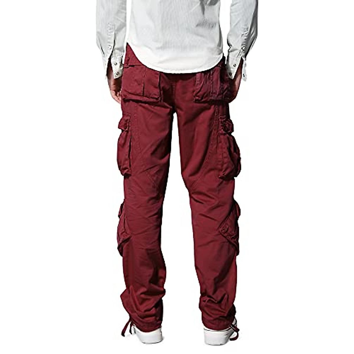 Men's Hiking Cargo Work Pants with 8 Pockets Relax Fit for Casual Army Combat Hunting Outdoor Wine Red 30