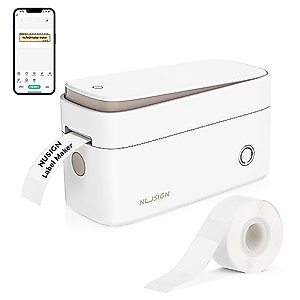 NUSIGN Label Maker Machine with Tape, Portable Bluetooth Label Printer, Wireless & Rechargeable Sticker Mini Label Makers with Multiple Templates Font Icon, White