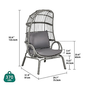 YITAHOME Outdoor Narrow Egg Chair Wicker, Patio Rattan Basket Chair with 370lbs Capacity Indoor Egg Chairs with Stand & Cushion Cocoon Chair for Bedroom, Patio, Balcony - Grey