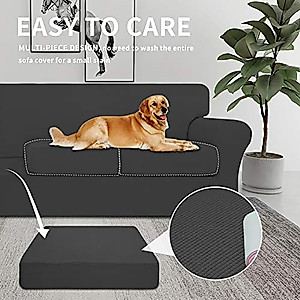 Easy-Going Couch Cover, Stretch Sofa Cover with 3 Cushion Covers, Washable Spandex Jacquard Fabric, Elastic Furniture Protector for Pets, Kid (Large, Dark Gray)
