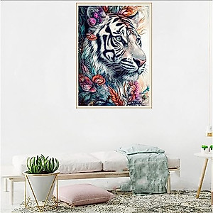 5D Diamond Art Painting Kits, Diamond Art Kits for Adults and Kids, Full Drill Diamond Rhinestone Arts Craft Picture Embroidery Painting by Numbers for Home Wall Decor, 11.8 x 15.75 inch (White tiger)