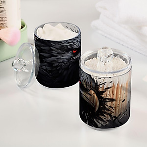 GOODOLD Crow Head Pattern Qtip Holder 2 Pack - 10 Oz Clear Plastic Apothecary Jar Set for Bathroom Organization - Versatile Canister Storage for Cotton Balls, Swabs, Rounds
