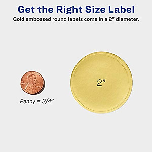 Avery Printable Embossed Foil Round Labels, 2" Diameter, Gold, 96 Customizable Labels (22831)