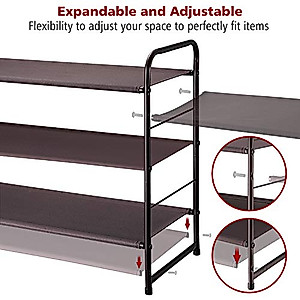 Simple Trending 3-Tier Stackable Shoe Rack, Expandable & Adjustable Fabric Shoe Shelf Storage Organizer, Bronze