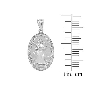 925 Sterling Silver Saint Francis Of Assisi CZ Oval Medal Charm Pendant (Small)