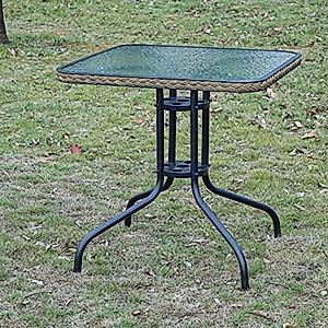 BTEXPERT Indoor Outdoor 28" Tempered Glass Metal Trim + 4 Gray Restaurant Stack, 4 Rattan Chairs with a Square Table, Grey