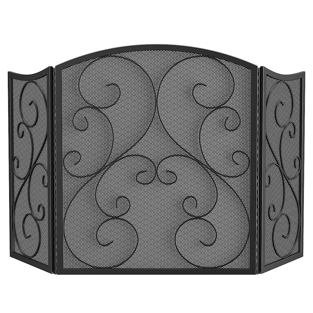 Fire Beauty Fireplace Screen 3 Panel Wrought Iron Metal 48"(L) x30(H) Spark Guard Cover(Black)