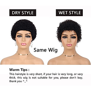 Guree Hair Glueless Wear and Go Wig for Black Women Glueless Brazilian Kinky Short Curly Wigs for Daily Use (1B)