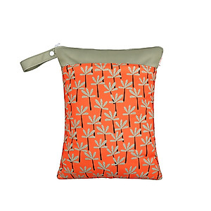 MOMIGO Wet Dry Bags for Baby Cloth Diapers - 3 Pack Reusable, Washable for Baby Stroller, Diaper Bag, Breast Pump Parts, Travel Bags, Gym Bag with 2 Pockets 11.8 * 15.7 inch (Orange Flower)