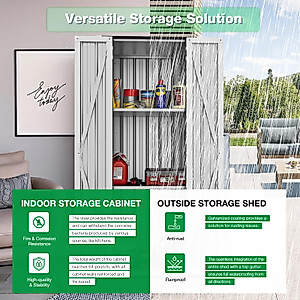 AECOJOY Outdoor Storage Cabinet Waterproof with Adjustable Shelves, Lockable Metal Outdoor Garden Storage Shed Organizer, Versatile for Garage, Backyard, or Indoor Use in White