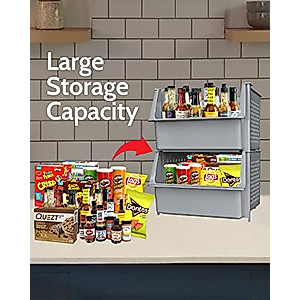 Skywin Plastic Stackable Storage Bins for Pantry - Stackable Bins For Organizing Food, Kitchen, and Bathroom Essentials (Grey, 2-Pack)