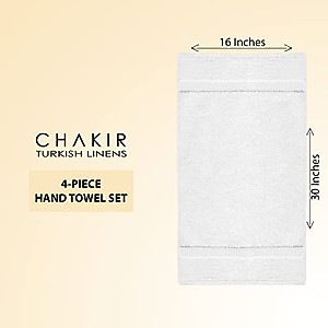 Chakir Turkish Linens 100% Cotton Premium Turkish Towels for Bathroom | 16'' x 30'' (4-Piece Hand Towel, White)