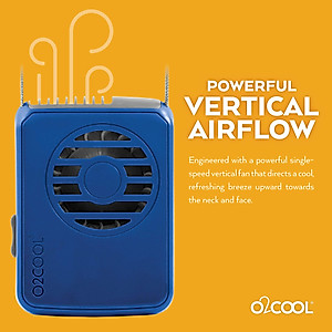 O2COOL Battery Powered Deluxe Necklace Fan For Personal Cooling With Adjustable Lanyard (Blue) 2 Pack