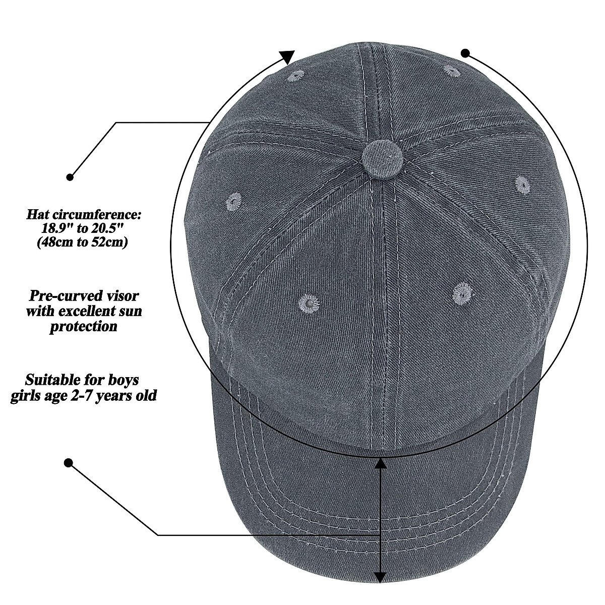 Kids Baby Girls Hat Washed Baseball Cap Cotton Solid Sun Hats for Children Fit for 2-7 Years