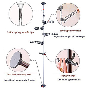 BAOYOUNI 4-Tier Standing Clothes Laundry Drying Rack Coat Hanger Organizer Floor to Ceiling Adjustable Metal Corner Tension Pole, Grey