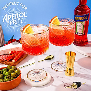 Vemacity Luxury Gin Glasses Set of 2 w/Gold Rims| Gold Spoon, Spirit Measure, Spirit Pourer & Recipe e-Book| Crystal Gin Glass Gift Set| Aperol Spritz Glasses| Cocktail Glasses| Gin Glasses for Women