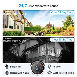 5MP PoE CCTV Cameras Security System with AUDIO 1TB Hard Drive, SMONET 8CH Home Surveillance NVR Kits, Clearer Than DVR, 4pcs Wired Indoor Outdoor IP Cameras AI Human Detection Night Vision,Free APP