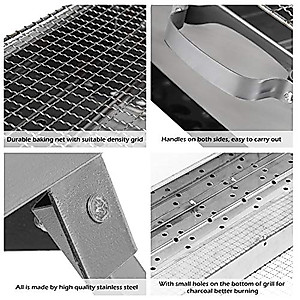 IRONWALLS Portable Charcoal Grills, 32" x 8" Stainless Steel Folded Camping Grill Kebab Skewer BBQ Barbecue Grill Kit for Garden Backyard Party Picnic Travel Home Outdoor Cooking Use