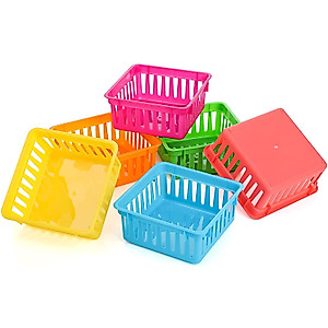 DEAYOU 24 Pack Classroom Storage Baskets, Small Plastic Basket, Crayon Pencil Container Bin Holder for Drawer, Desk, Home, Office, 5.3" L x 5.3" W x 2.4" H