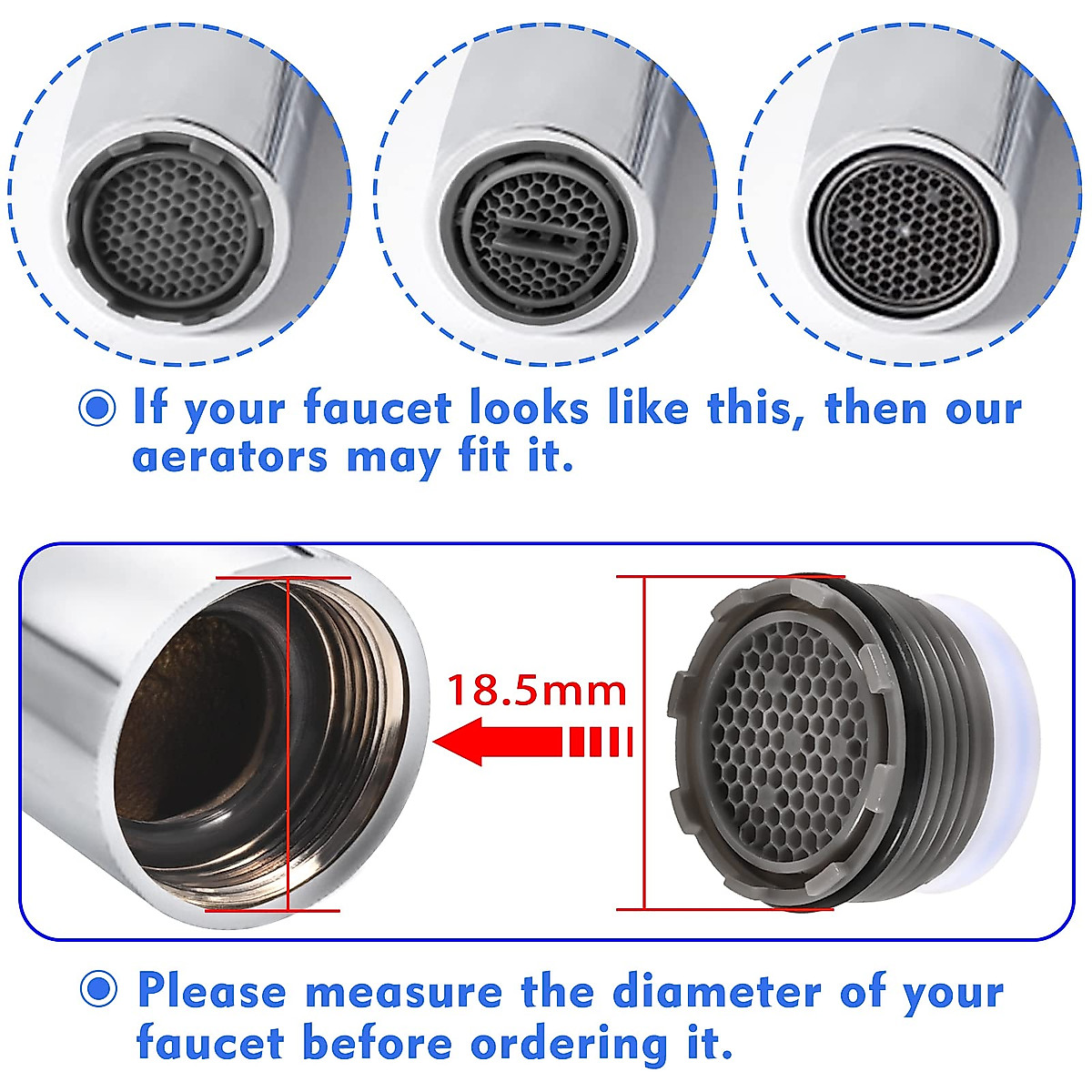 Faucet Aerator M18.5, WeeVeni 6PCS Aerator Replacement for Sink Faucet Flow Restrictor, Kitchen Cache Aerators Bathroom Sink Aerator with Key Removal Wrench Tool (18.5 MM) (18.5MM)