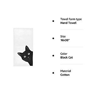 Naanle Cute Curious Black Cat Soft Highly Absorbent Guest Large Home Decorative Hand Towels Multipurpose for Bathroom, Hotel, Gym and Spa (16 x 30 Inches,White)