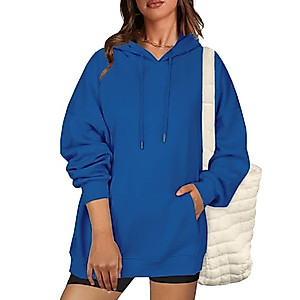 Zeagoo Long Sleeve Hoodies for Women Cotton Fleece Hoodies Solid Crewneck Tunic Sweatshirts Y2k Clothes Deep Blue Medium