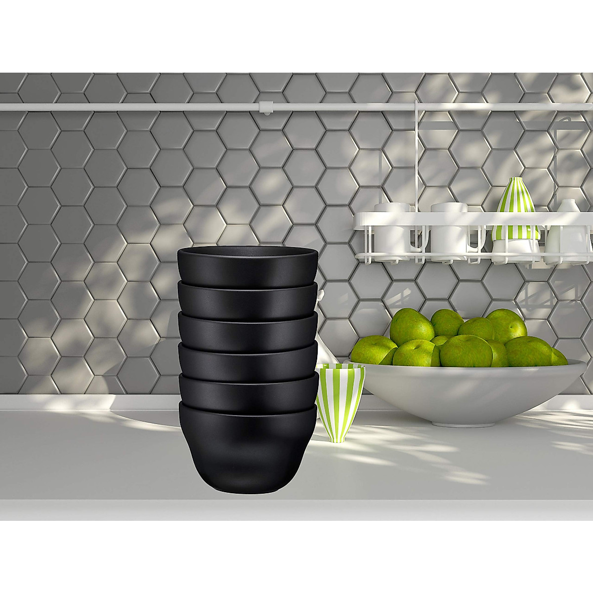 Bruntmor 8 Oz Ceramic Dessert Bowl Set of 6 in Matte Black, 8 Ounces Ceramic Chip and Dip Bowls, Small Ceramic Dish Set for Snacks, Nuts, Chip and Dip at Party, Thanksgiving and Christmas