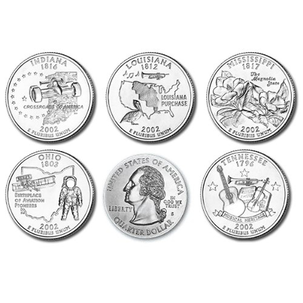 Complete 5 Coin 2002-P State Quarter Set