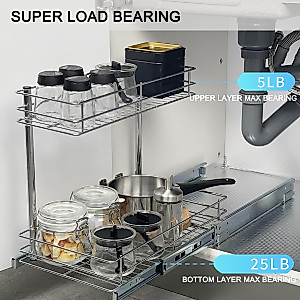 Coralov Pull Out Cabinet Organizer, 9 INCH Under Sink Slide Out Storage Shelf with 2 Tier Sliding Wire Drawer