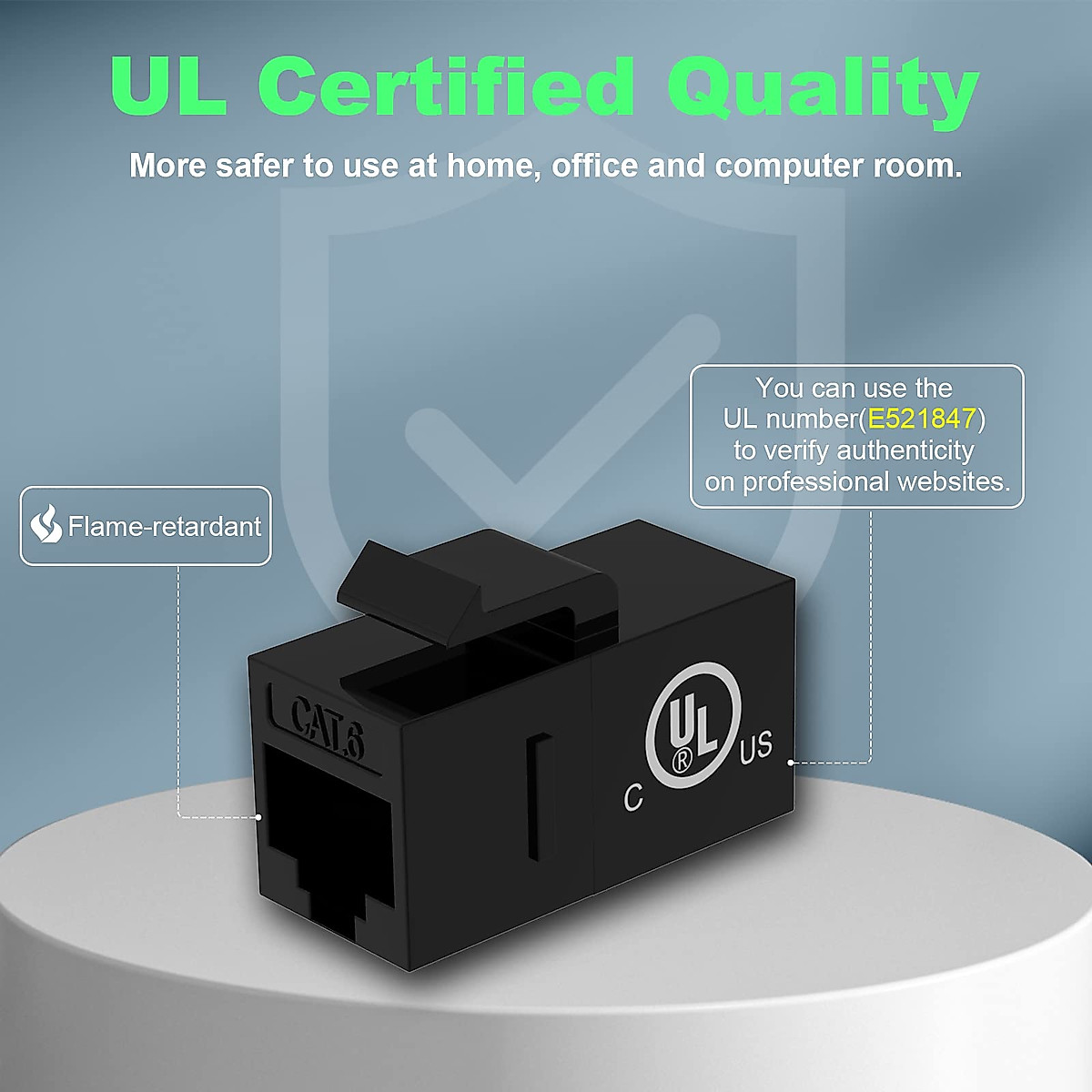 VCE CAT6 RJ45 Keystone Couplers (UL Listed), 25-Pack Ethernet Keystone Jack Female to Female UTP for Cat6/Cat5e/Cat5 Network Cable, Black