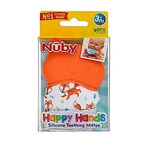 Nuby Happy Hands Silicone Teething Mitten - Baby Teething Toy - 3+ Months - Fox