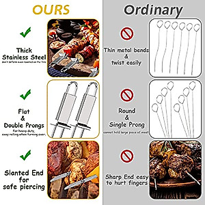 Lallisa Kabob Skewer for Grilling Metal Stainless Steel BBQ Skewer Stick with Push Bar Reusable Double Pronged Kebab Skewer Tool Quick Release Meat Chicken Vegetable and Fruit for Father (12 Pieces)
