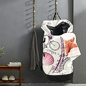 Romantic Travel In Paris Laundry Backpack Bag with Drawstring Closure Waterproof Laundry Bag Laundry Hamper Clothes Storage for College Travel Laundromat Apartment