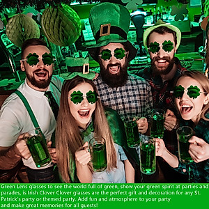 6 Pairs Green Glasses St. Patrick's Day Irish Shamrock Sunglasses Rimless Leprechaun Costume Glasses Four Leaf Clover Green Sunglasses for Women Men