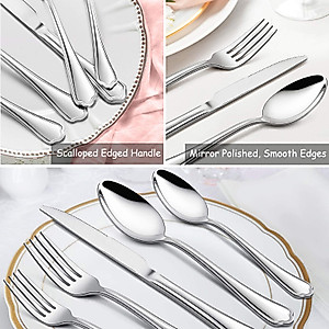 Dinner Spoons Set of 12, E-far 7.9 Inch Stainless Steel Soup Spoons Tablespoons for Home, Kitchen or Restaurant, Non-toxic & Mirror Polished, Scalloped Edge & Dishwasher Safe