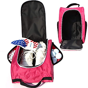 Golf Shoe Bag for Women，Zippered Golf Shoe Carrier Bag with Ventilation and 3 External Pockets for Golf Balls, Golf Glove, Tees and Other Golf Accessories(Red)