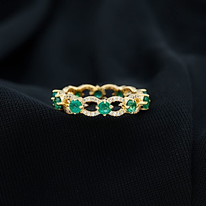 Rosec Jewels 1.5 ct Created Emerald and Diamond Bridal Eternity Ring in Gold for Women, Aaaa Quality, 14K Yellow Gold, Size:US 6.00