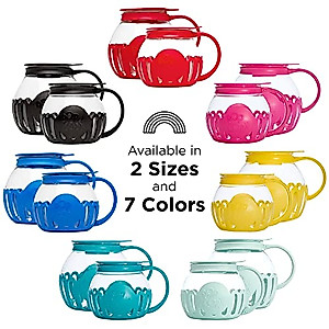 Ecolution Patented Micro-Pop Microwave Popcorn Popper with Temperature Safe Glass, 3-in-1 Lid Measures Kernels and Melts Butter, Made Without BPA, Dishwasher Safe, 1.5-Quart, Teal