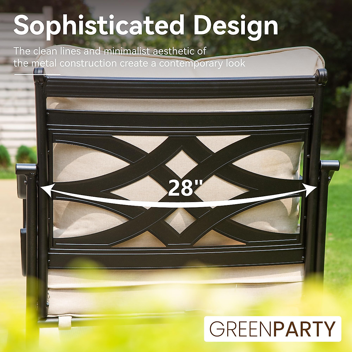 GREEN PARTY 4-Pieces Patio Furniture Set, Outdoor Metal Patio Conversation Set with Fire Pit Table, Patio Sofa with Cushions, Beige