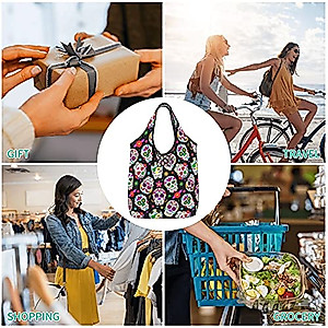 Reusable Shopping Bags Sugar Skull Grocery Tote Bags Washable Foldable Eco Friendly Pouch Bags¡­