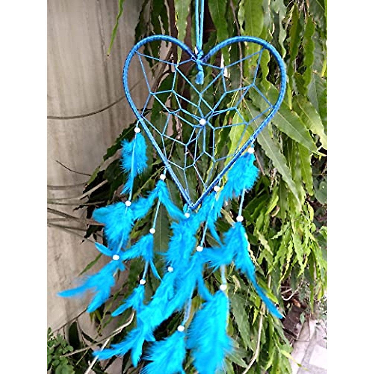 FIKIMOS Dream Catchers Wall Decor, Handmade Feather Bedroom Home Car Decor Nursery Room Hanging Decoration (Big Blue Heart)