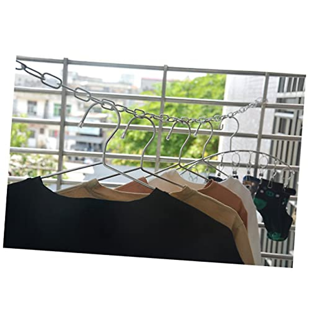 Cabilock 2pcs Closet Drying Rack Stainless Steel Hooks Wall Mount Clothes Rack Clothes Drying Rack Chain Clothes Storage Chains Outdoor Clothes Clips Clothes Drying Chain Clothes Hangers