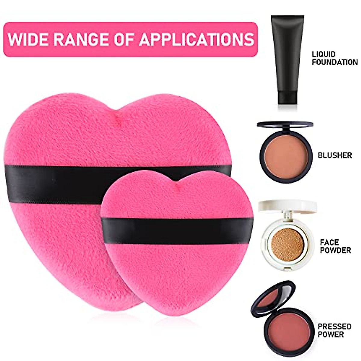 Molain Heart Shape Makeup Blendiful Puffs, 4PCS Cotton Powder Puff, Makeup Tool, Beauty Sponges Blender Cleanser