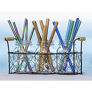 SHAKA LOVE Reusable Glass Drinking Straw Set- Stylish, Durable, Shatter-Resistant - Set of 5 Colorful Blue Glass Drinking Straws with Cleaning Tool & Travel Carry Bag (Ocean Blue, 9)