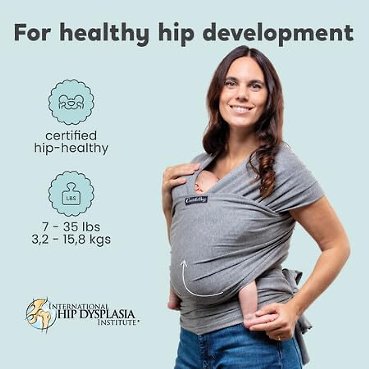 CuddleBug Baby Wrap Sling + Carrier - Newborns & Toddlers up to 36 lbs - Hands Free - Gentle, Stretch Fabric - Ideal for Baby Showers - One Size Fits All (Grey)